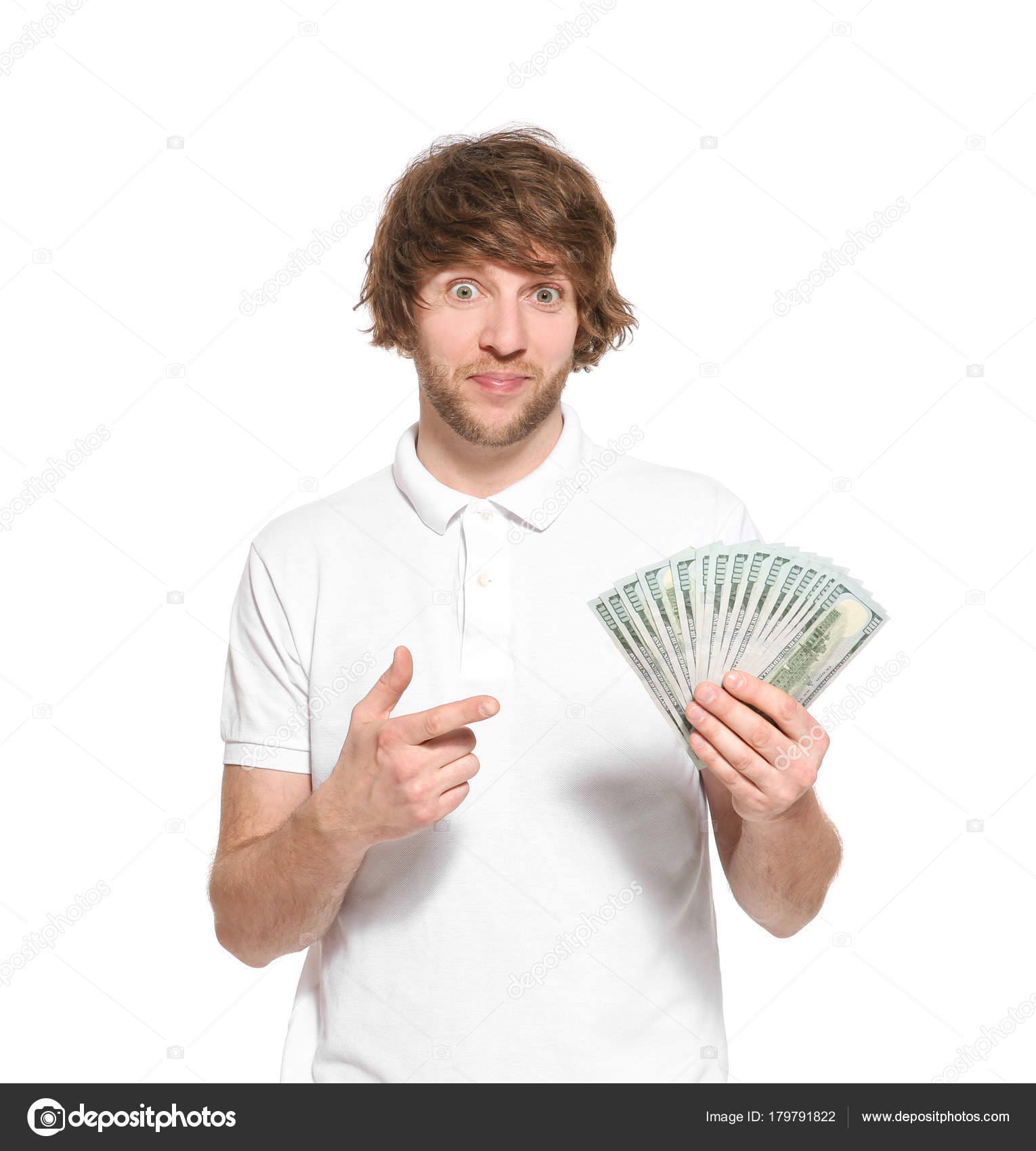 Man with money on white background Stock Photo by ©belchonock 179791822