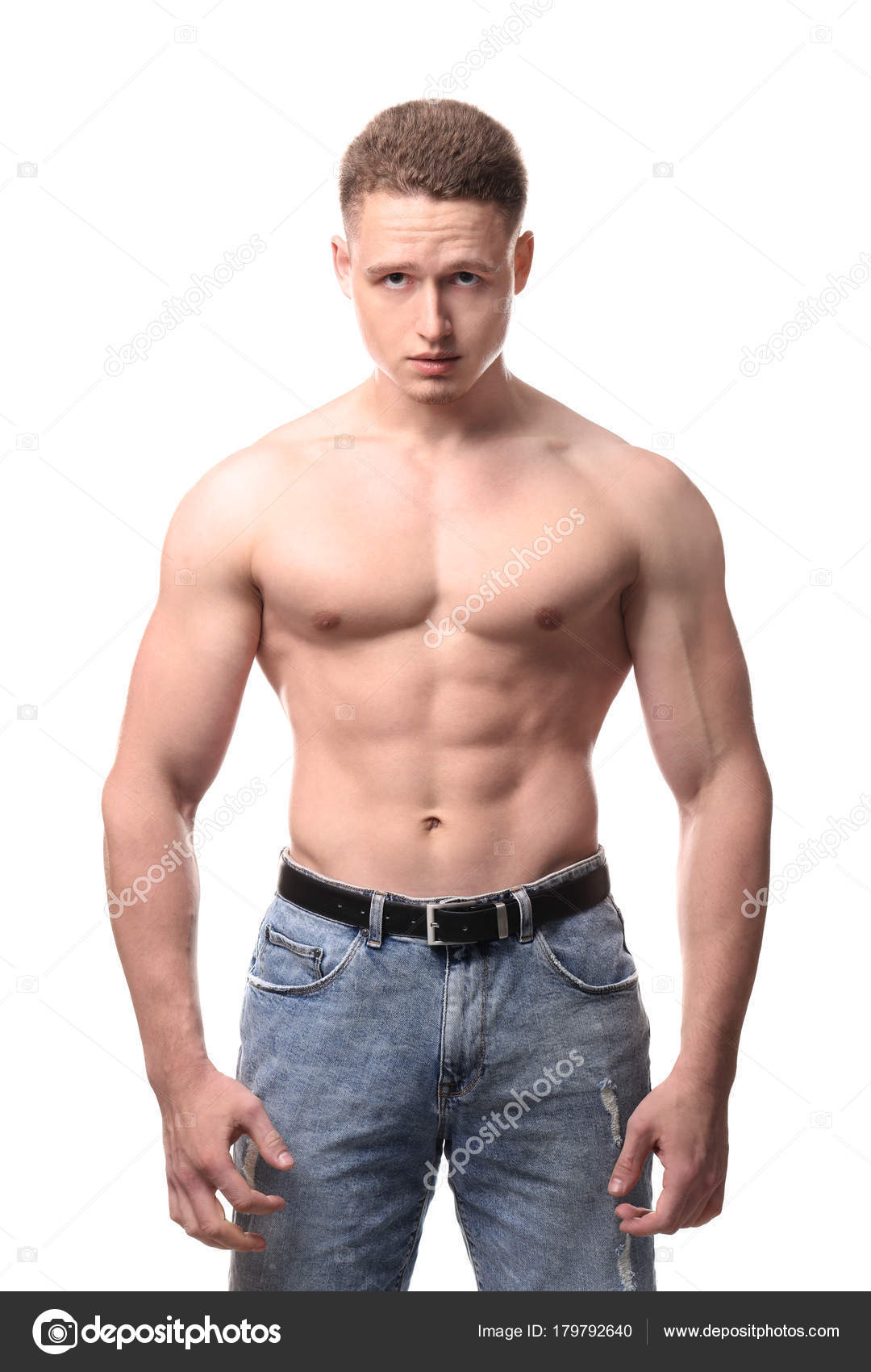 Muscular Young Bodybuilder White Background Stock Photo by ©belchonock ...