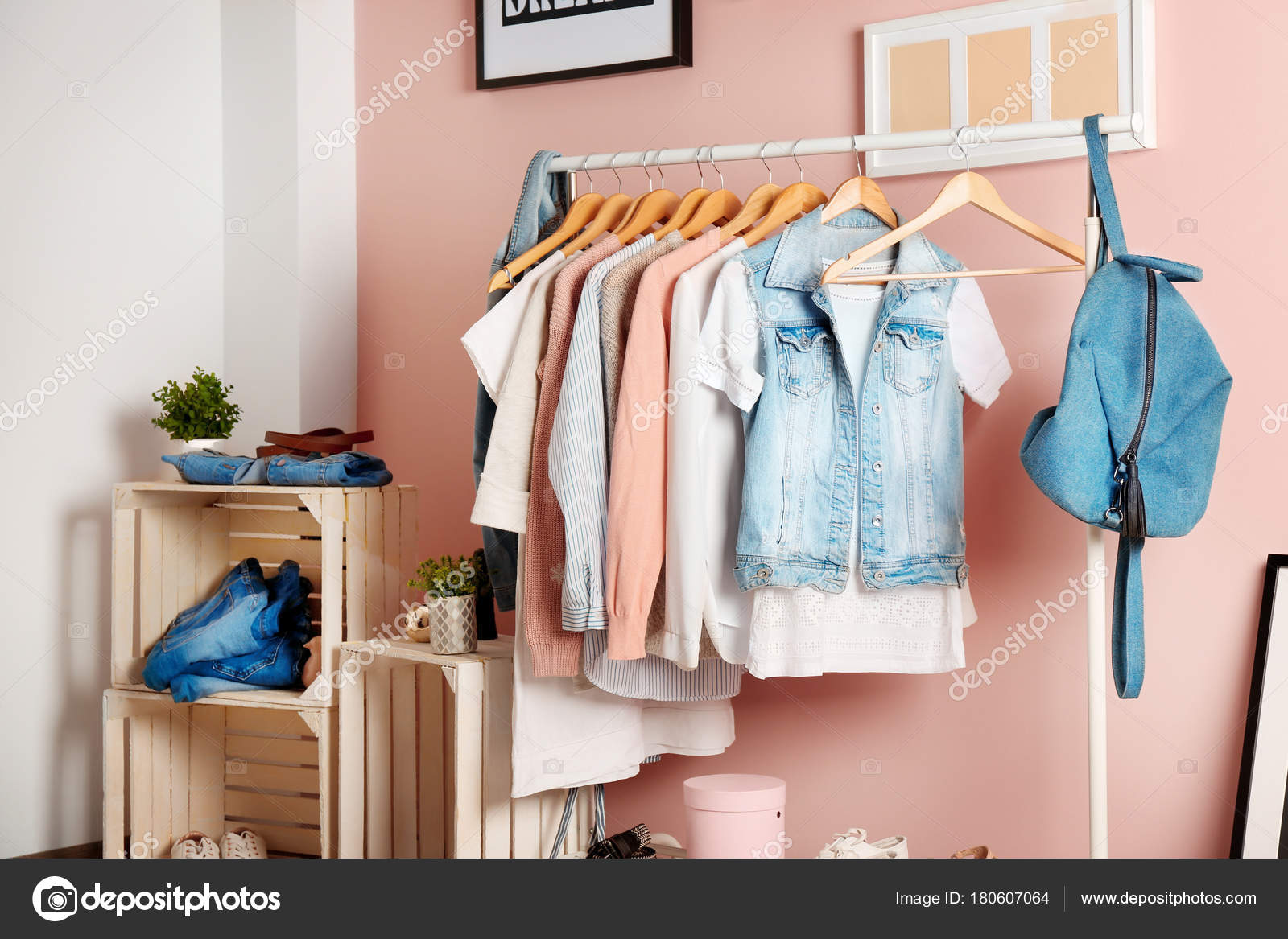 Collection Clothes Hanging Rack Dressing Room — Stock Photo ...