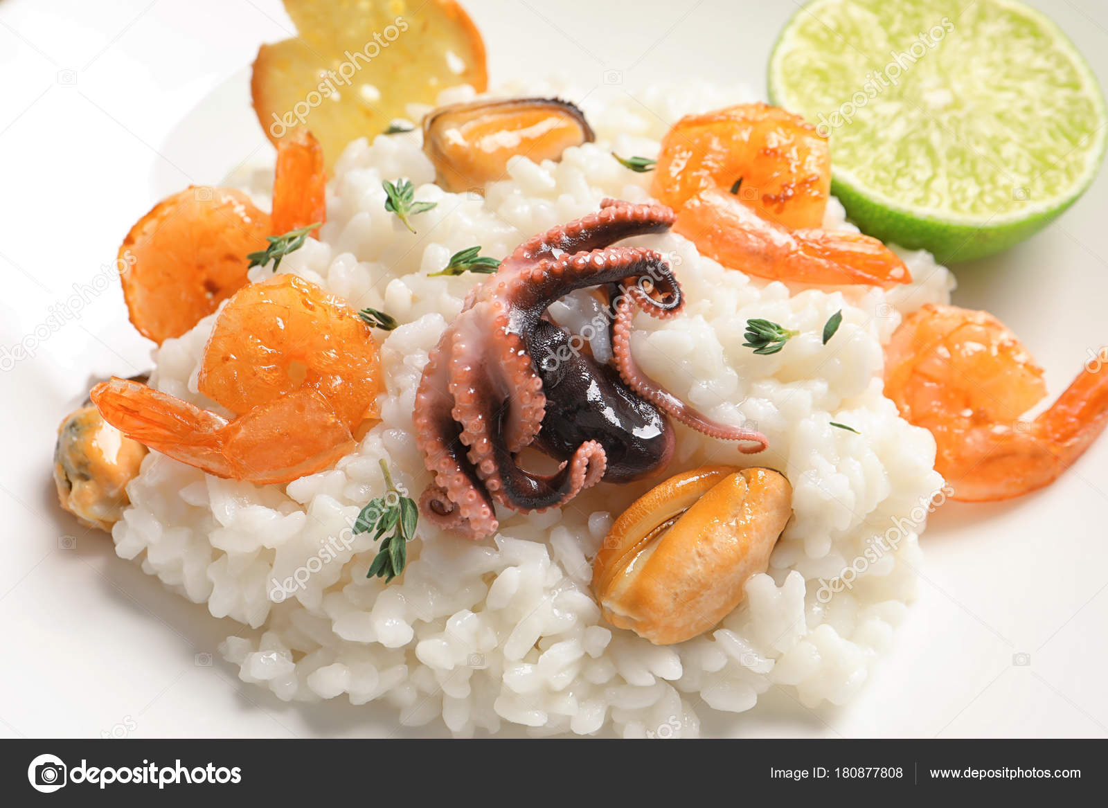 Tasty Seafood Risotto Light Background Closeup Stock Photo by ...