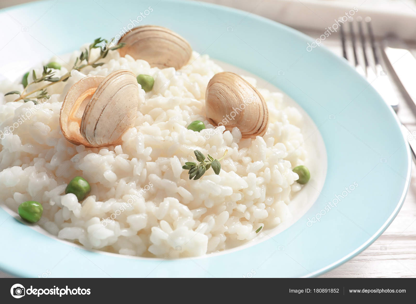 Plate Tasty Seafood Risotto Table Closeup — Stock Photo © belchonock ...