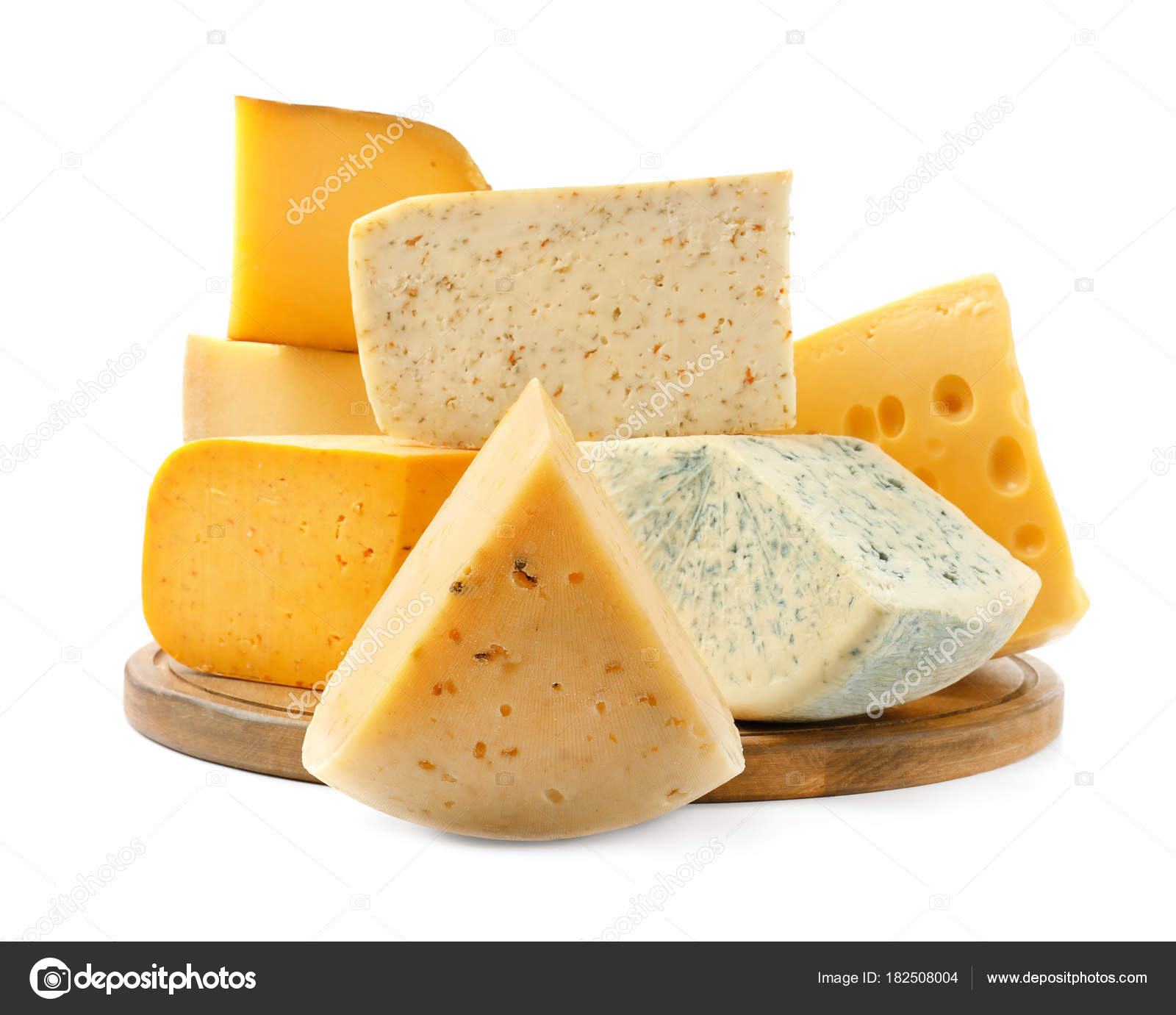 Different types of delicious cheese on white background Stock Photo by ...