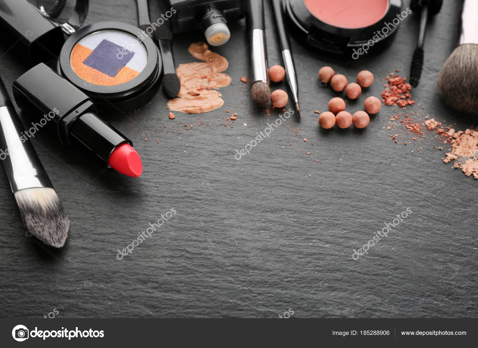 Decorative Cosmetics Tools Professional Makeup Artist Dark Background ...