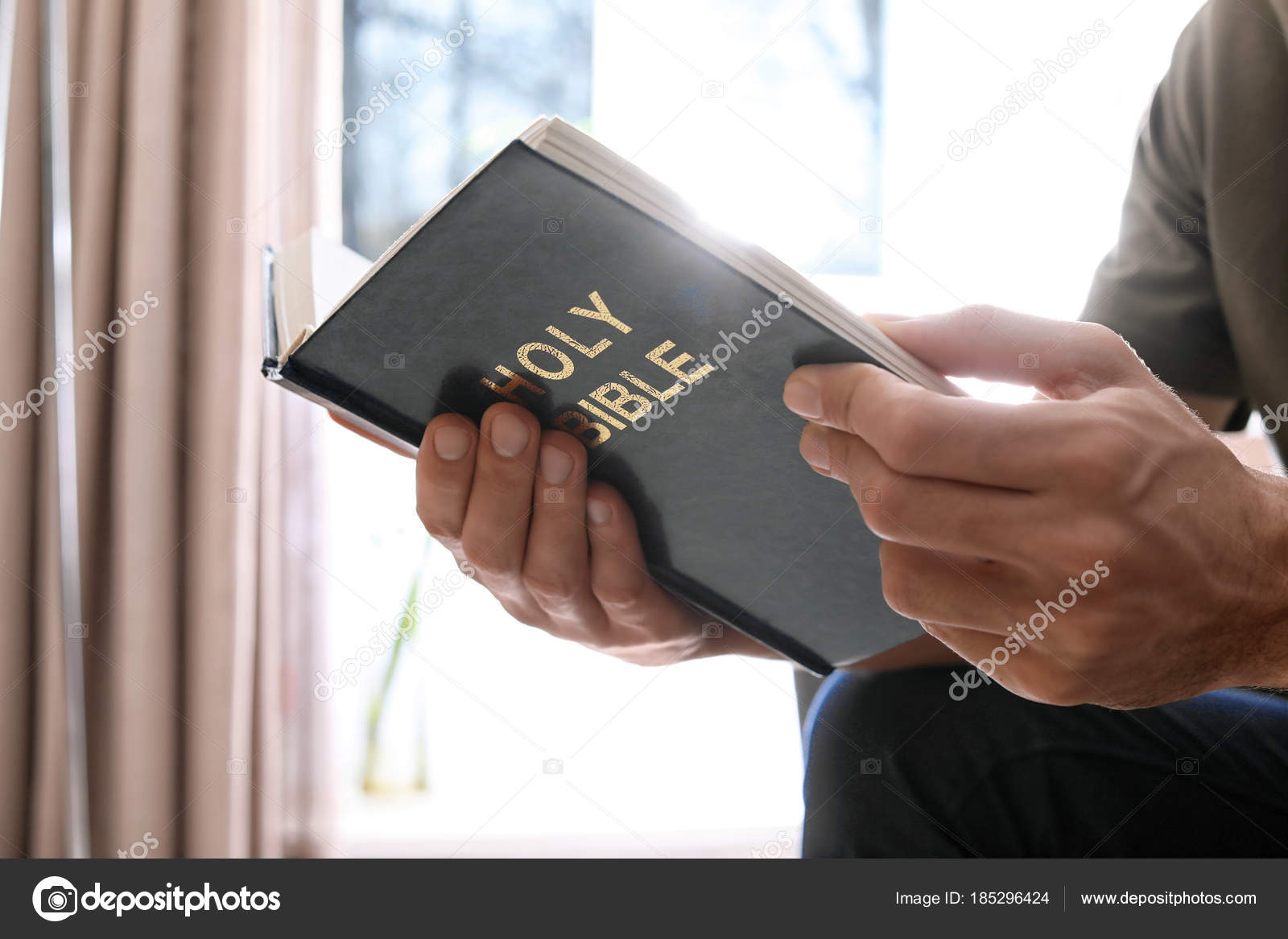 Religious Young Man Reading Bible Home — Stock Photo © belchonock ...