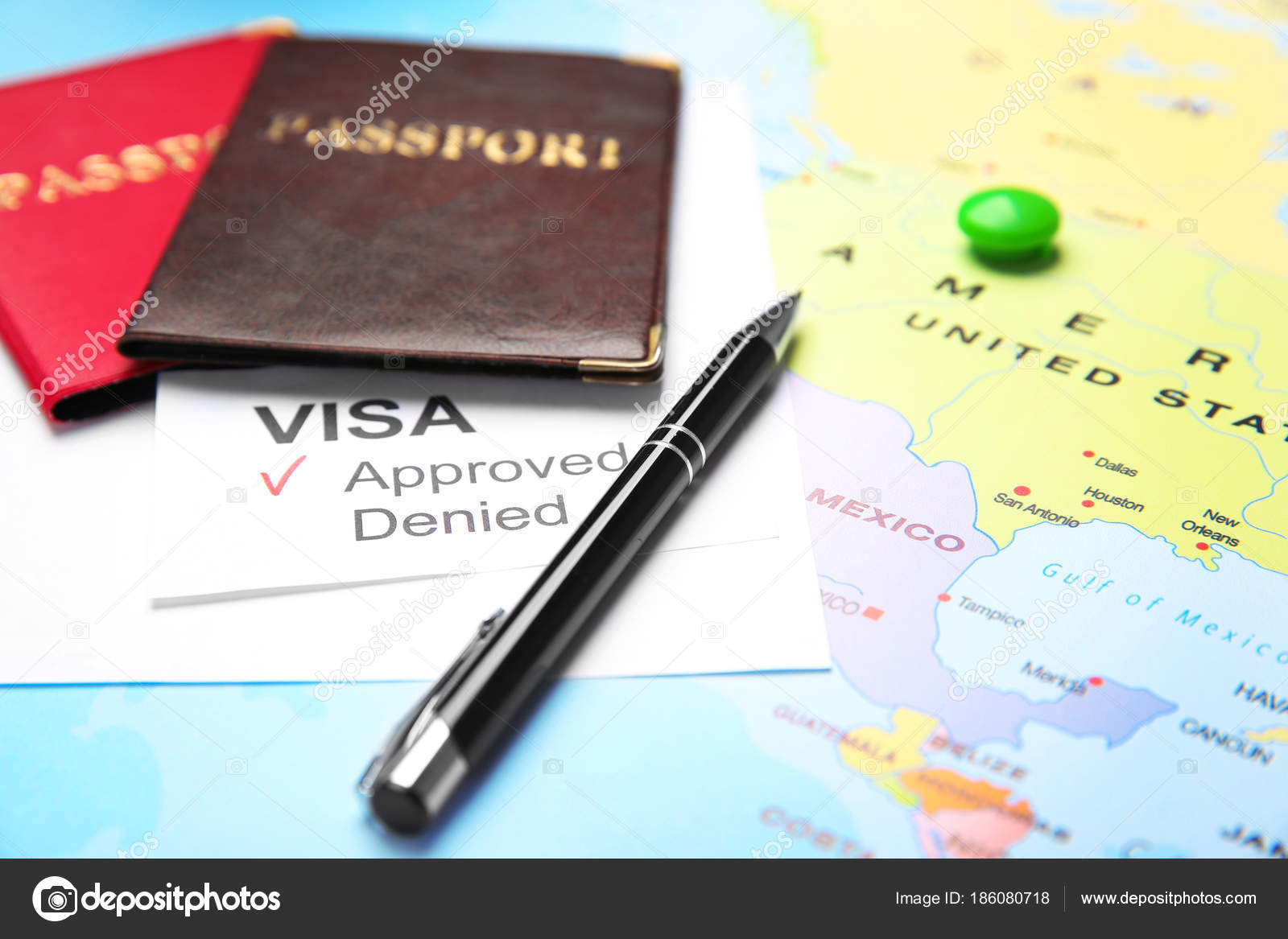 Passports Pen Map Approved American Visa Stock Photo by ©belchonock ...