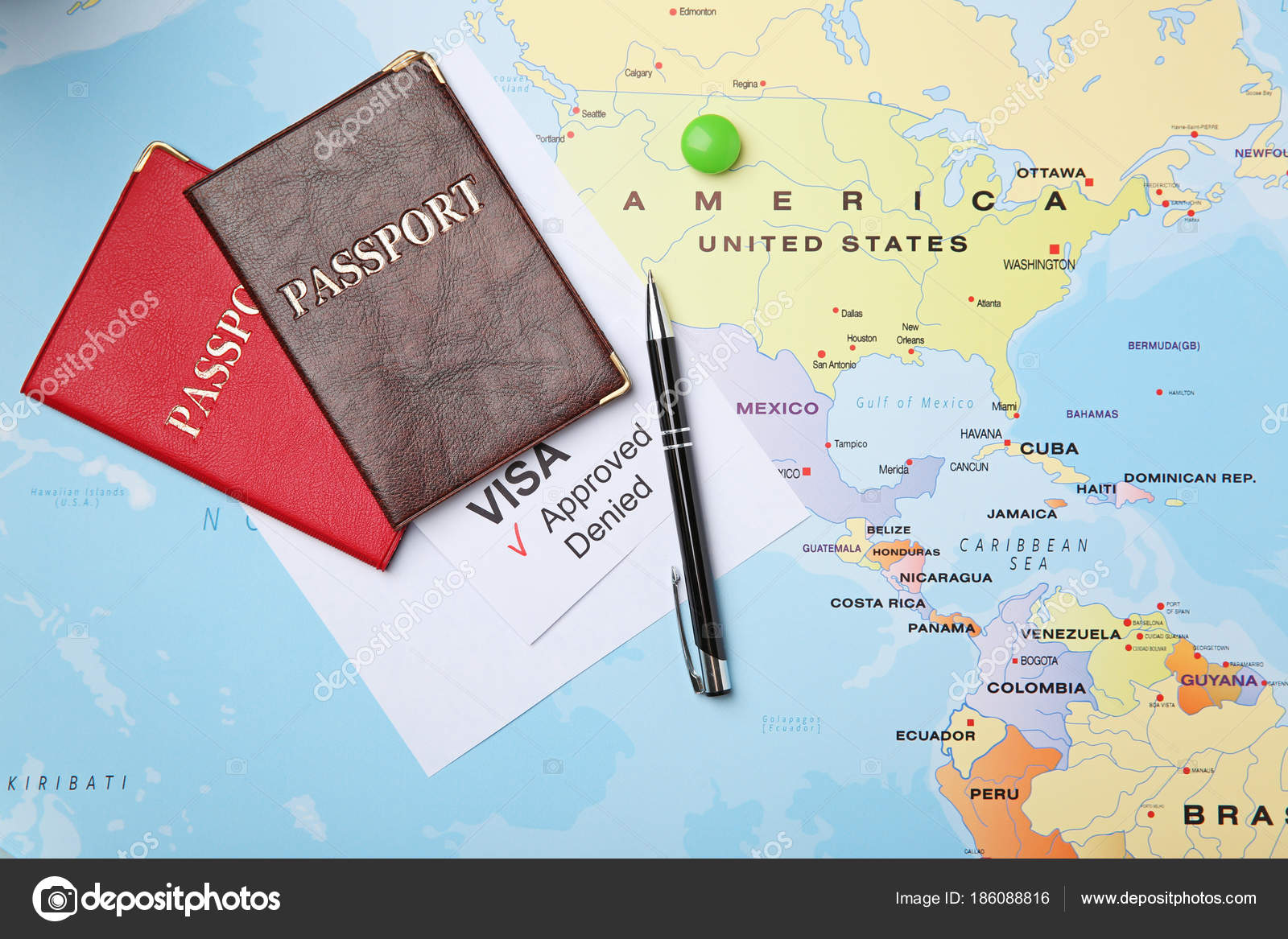 Passports Pen Map Approved American Visa Stock Photo by ©belchonock ...