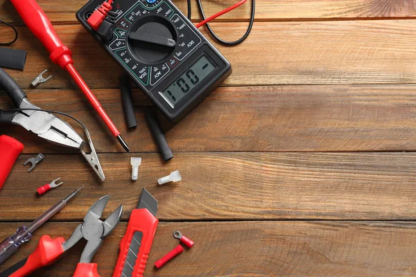 Top view of work tools for residential electrical installation on ...