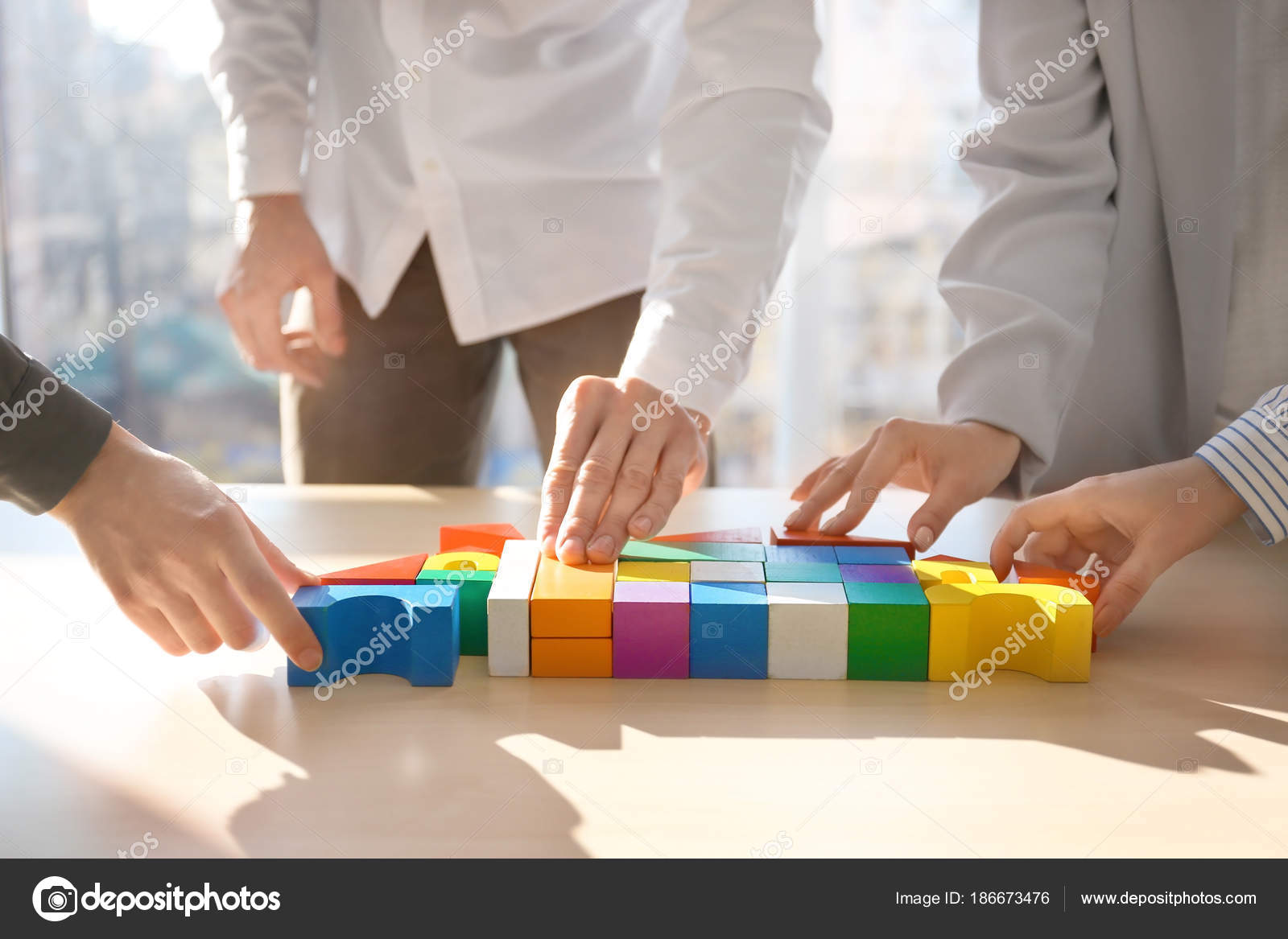 People Building House Together Table Closeup Unity Concept Stock Photo ...