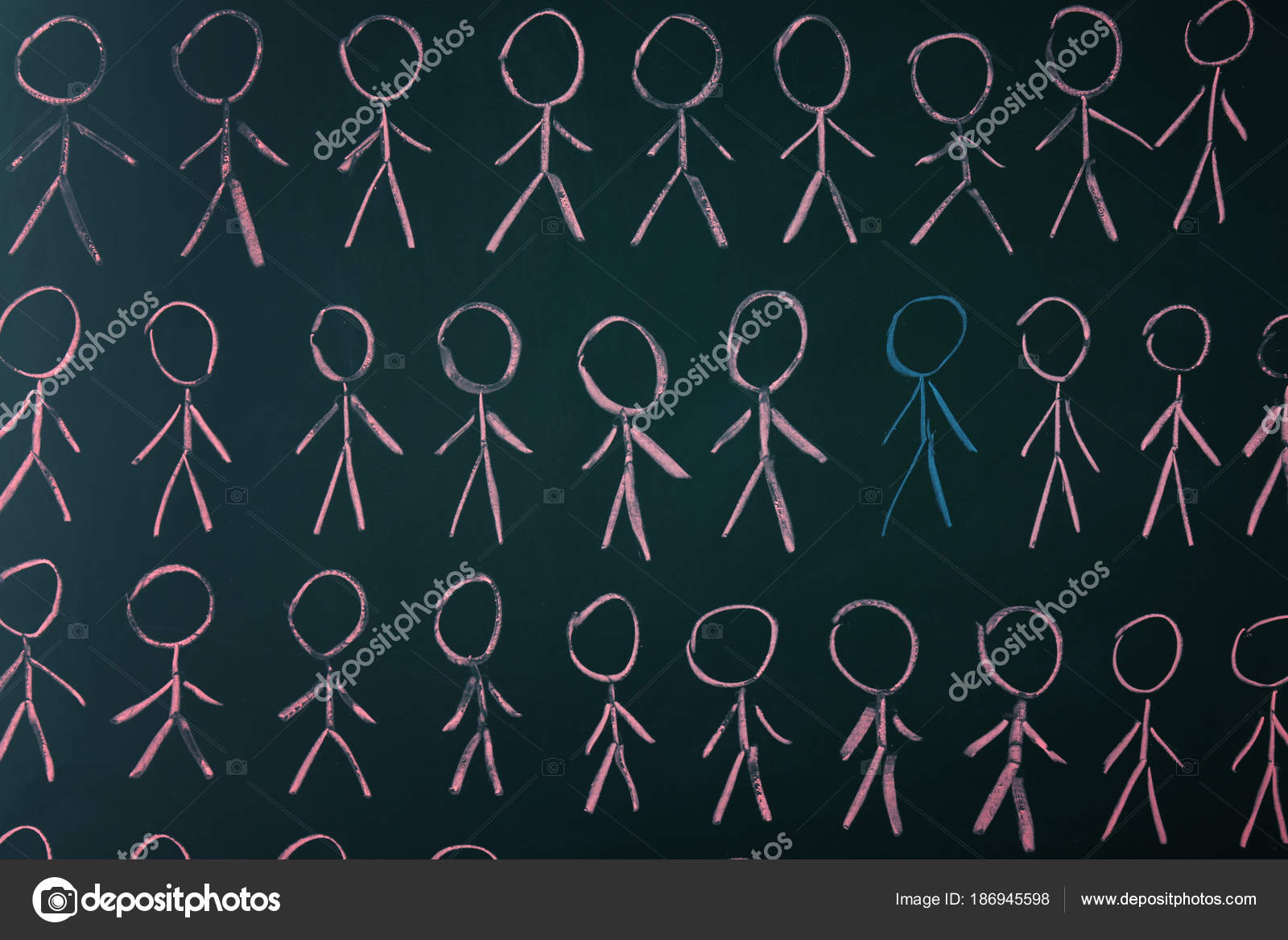Chalkboard with human figures and one different — Stock Photo ...