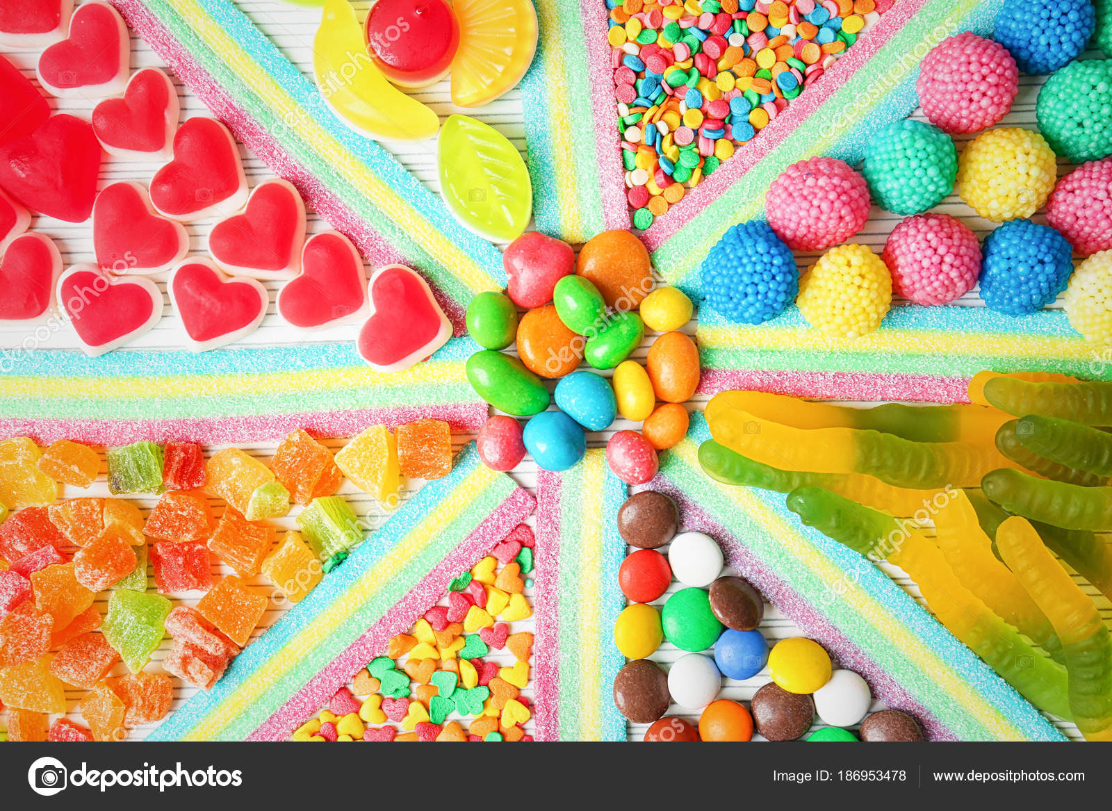 Colorful candies on light background — Stock Photo © belchonock #186953478