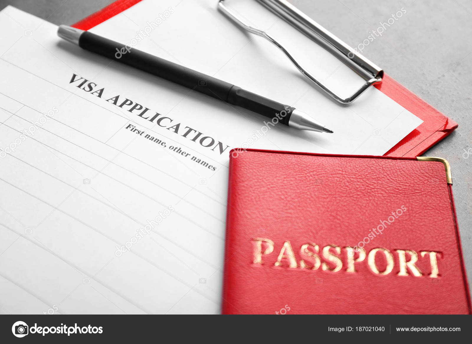 Passport and visa application form on table. Immigration reform — Stock ...