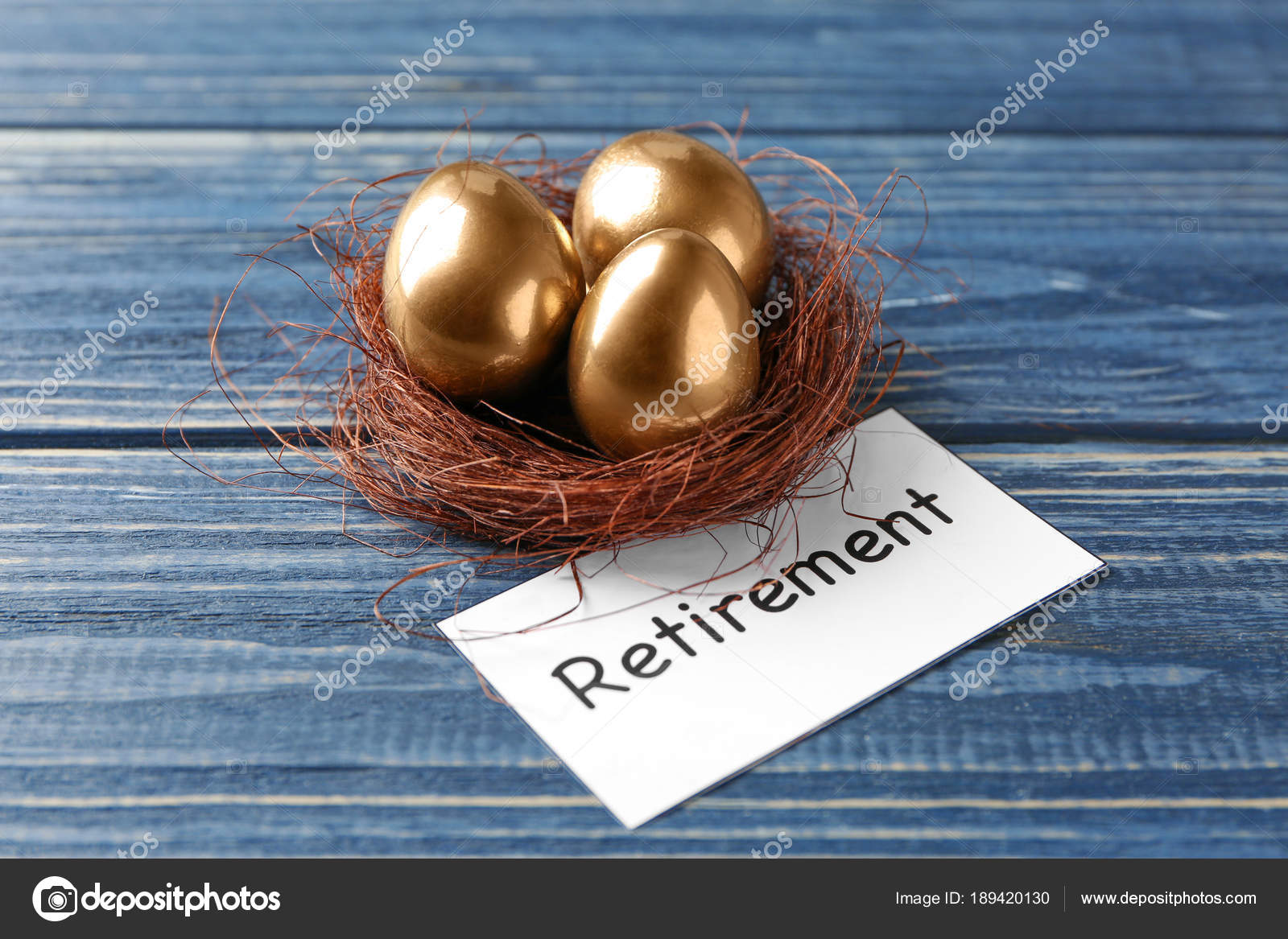 Golden Eggs Nest Sign Retirement Wooden Background Pension Planning ...