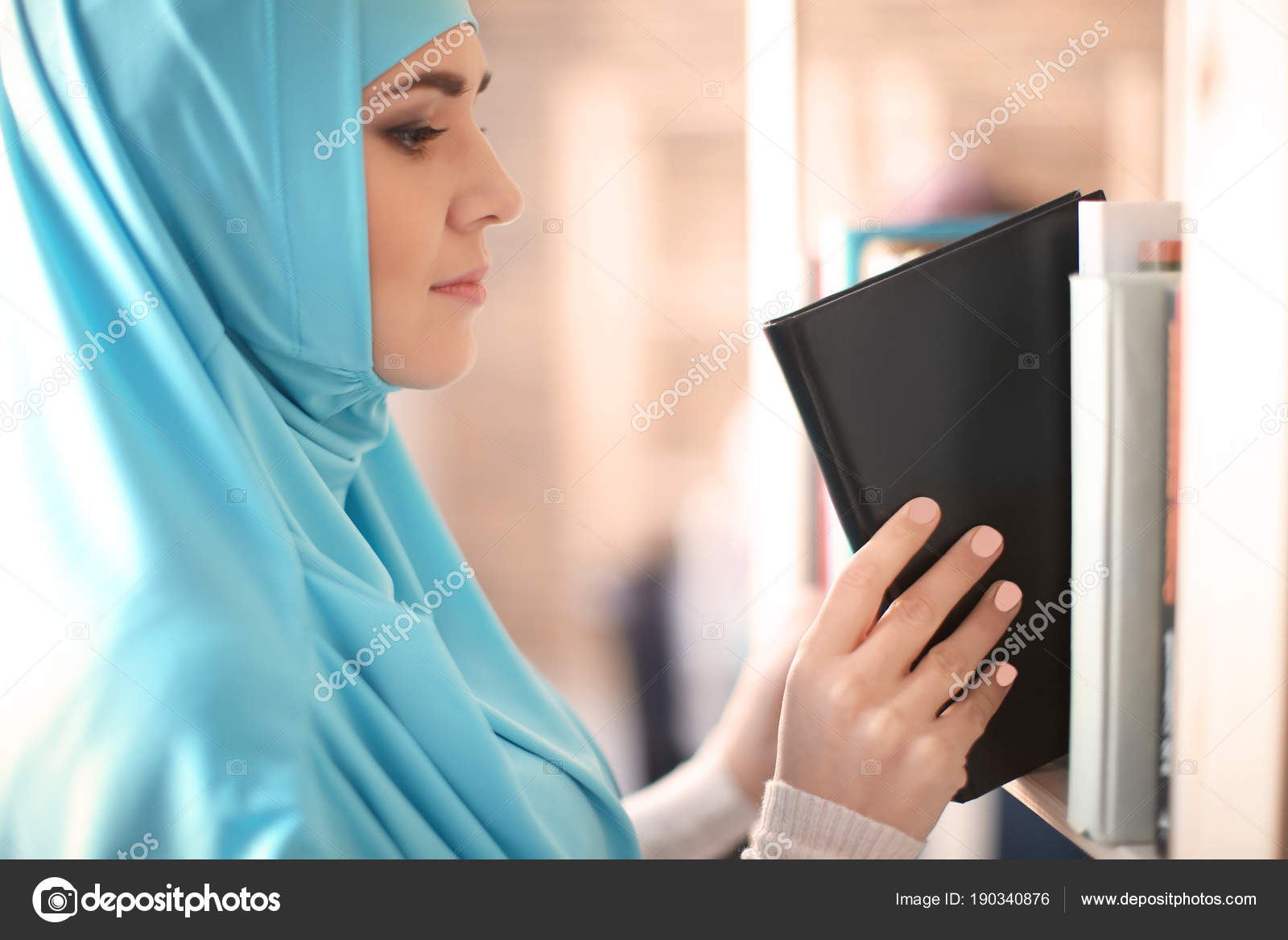 Muslim Student Choosing Book Shelf Library — Stock Photo © belchonock ... Muslim Student Choosing Book Shelf Library — Stock Photo © belchonock ...