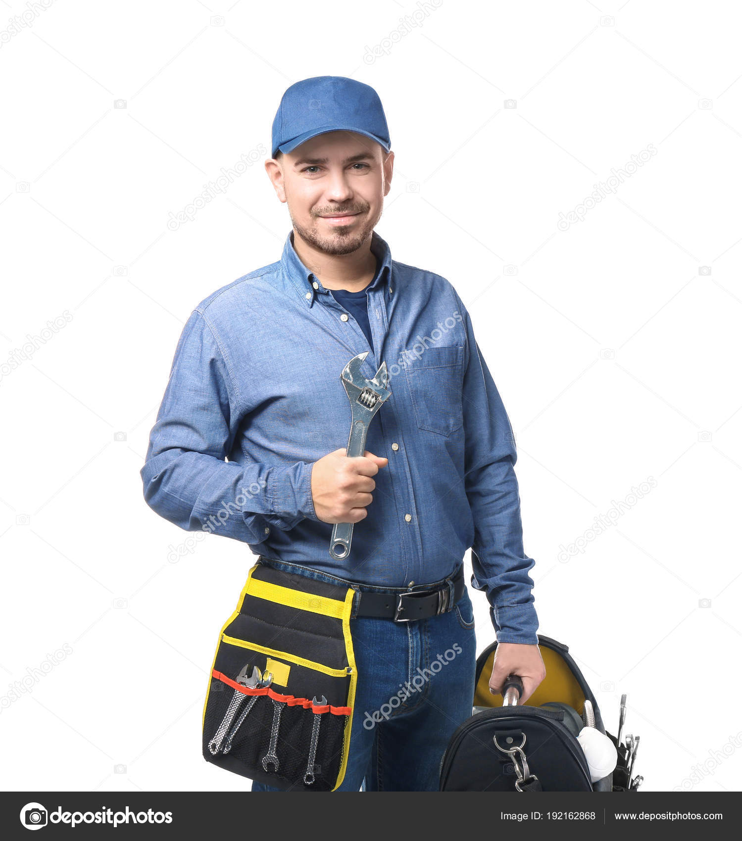 Plumber Set Tools White Background — Stock Photo © belchonock #192162868