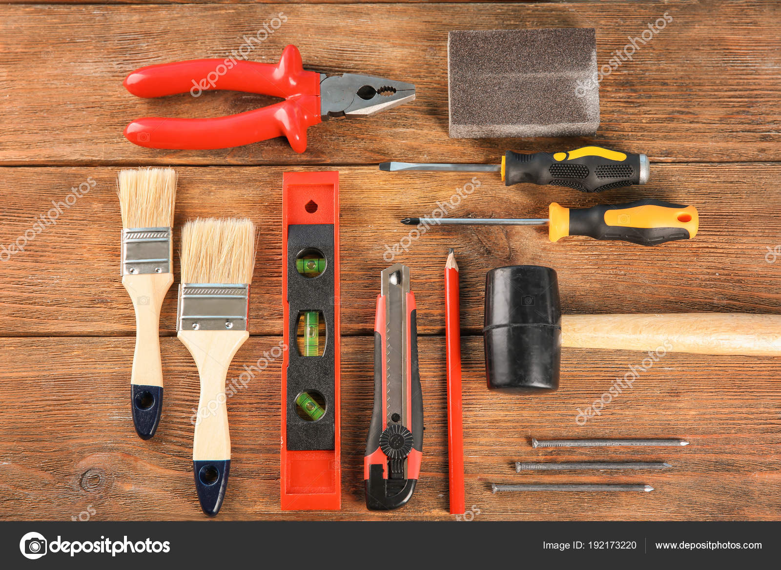 Set Tools Wooden Background — Stock Photo © belchonock #192173220