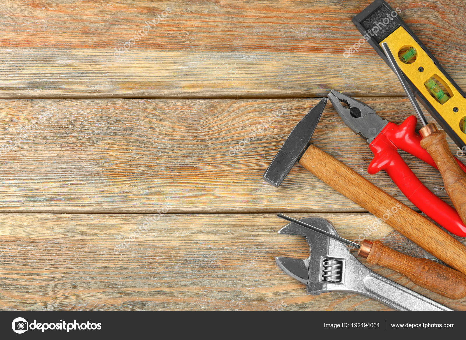 Set Tools Wooden Background Stock Photo by ©belchonock 192494064