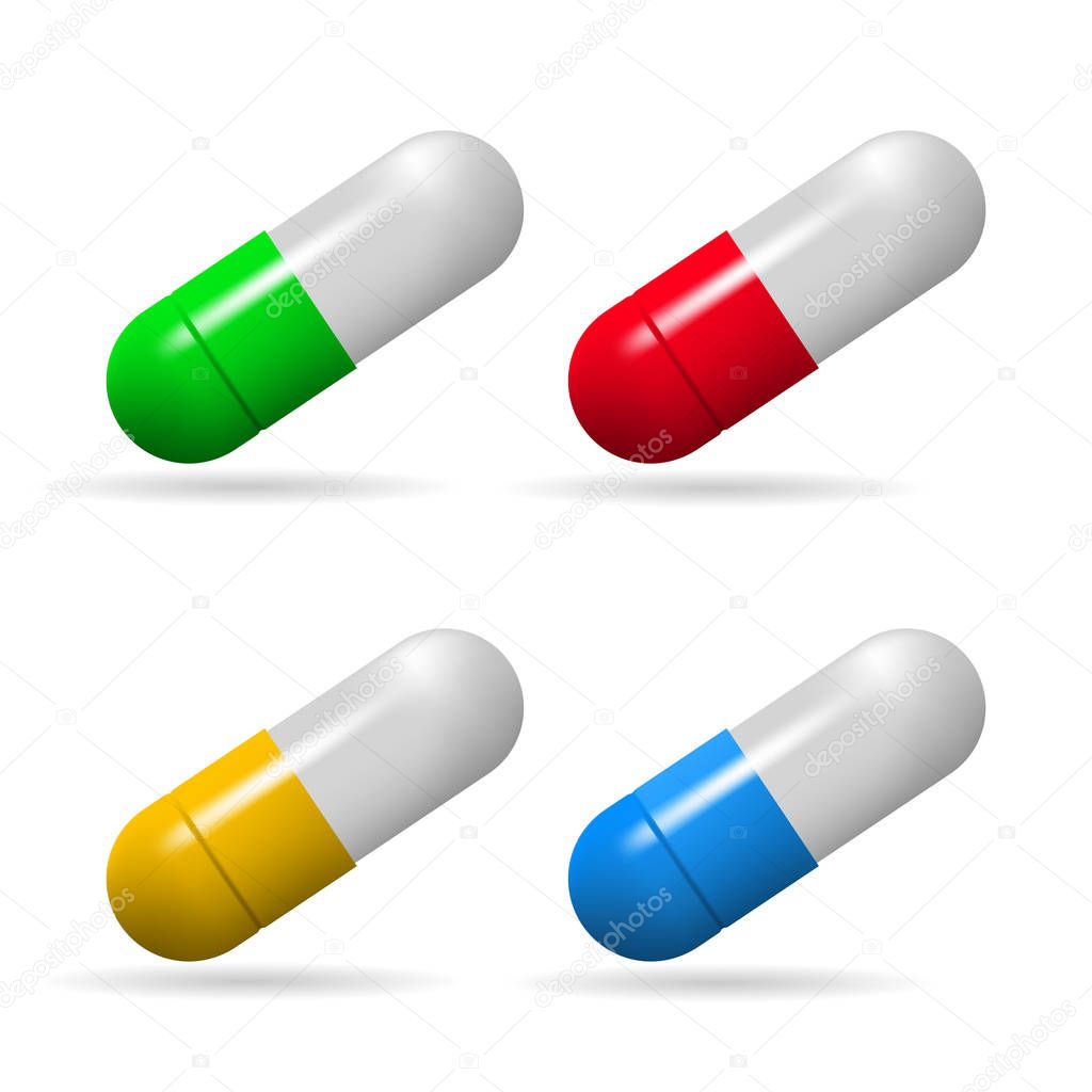 Cápsulas medicinales. Conjunto de cápsulas de diferentes colores sobre ... Cápsulas medicinales. Conjunto de cápsulas de diferentes colores sobre ...