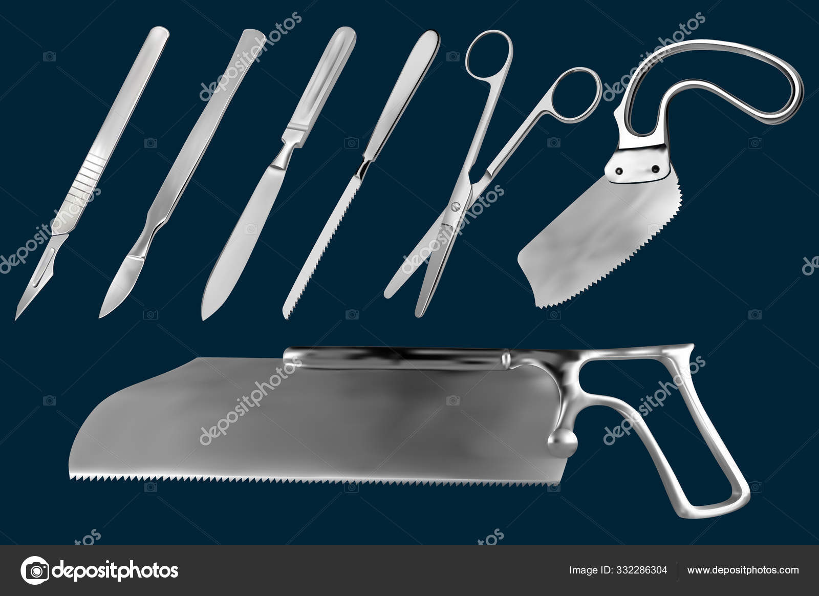 Set of surgical cutting tools. Reusable scalpel, scalpel with removable ...