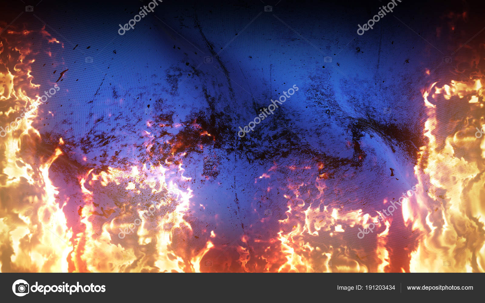 Blue Grunge War Flag Waving Fire Blue Dirty Conflict Flag — Stock Photo ...
