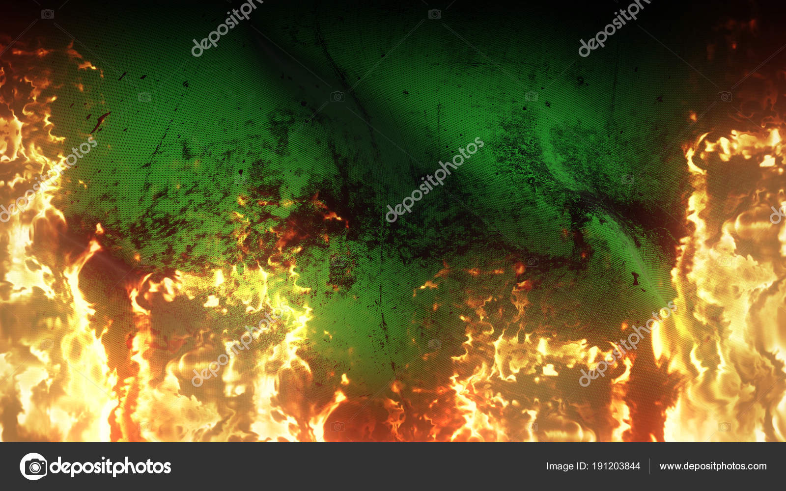 Green Grunge War Flag Waving Fire Green Dirty Conflict Flag — Stock ...