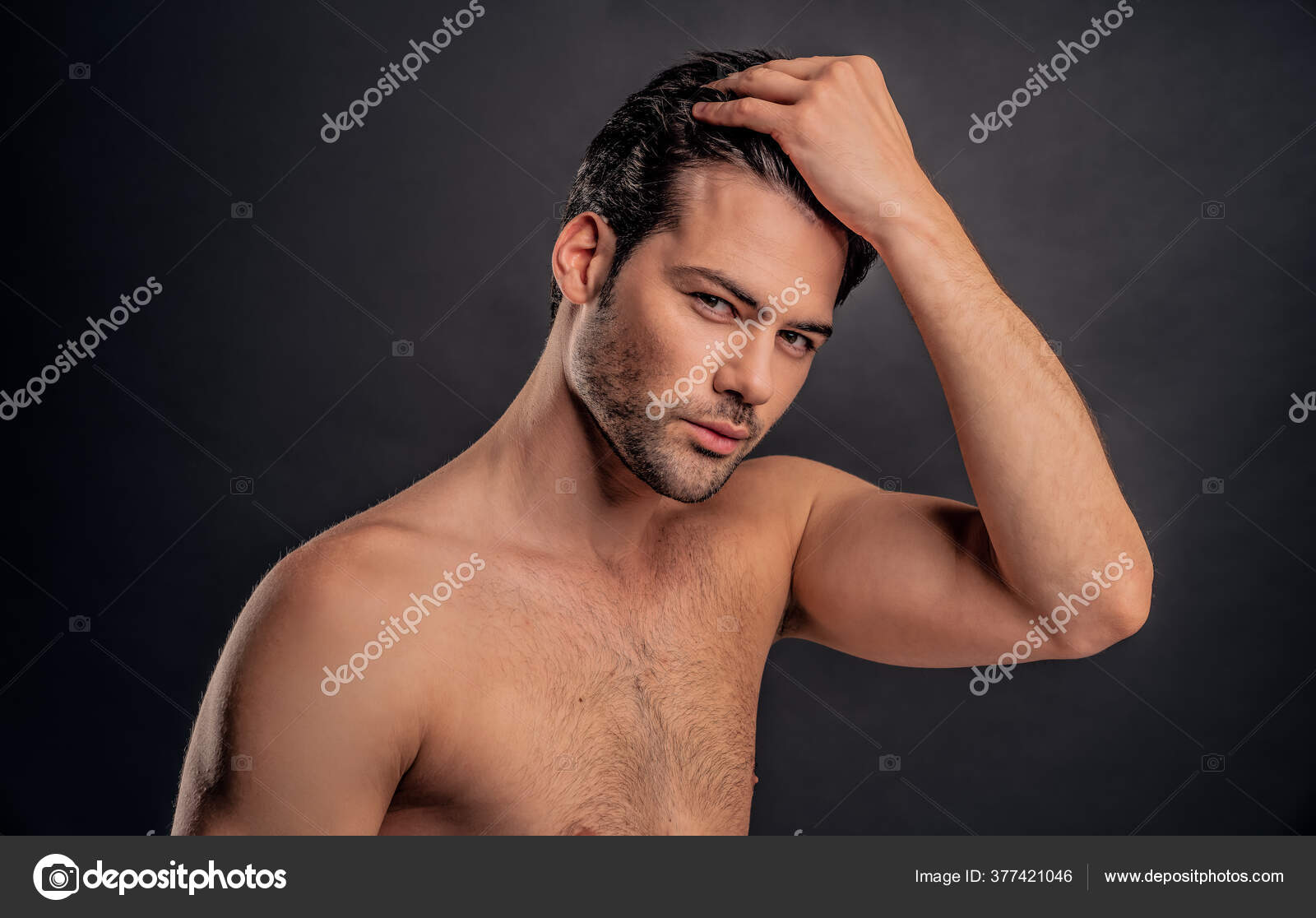 Everything Must Perfect Charming Young Man Keeping Hands Hair Smiling ...