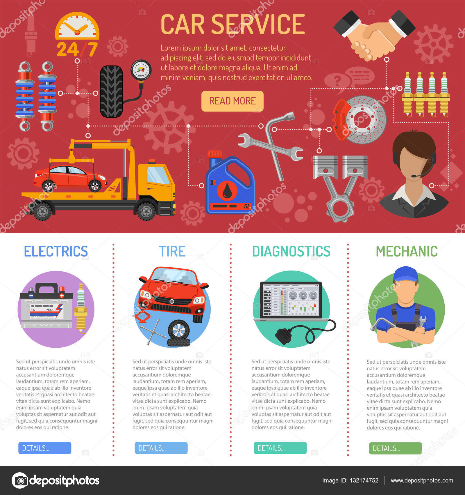 Car Service and Roadside Assistance Infographics Stock Vector by ...