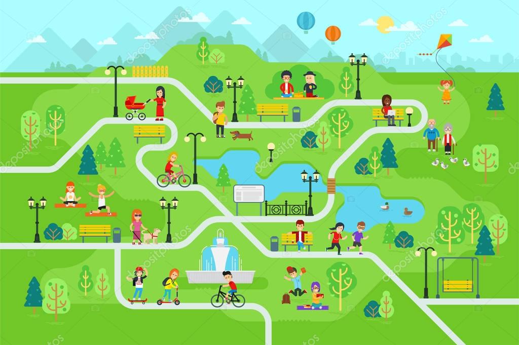 Descanso en el mapa del parque elementos infográficos en diseño ...