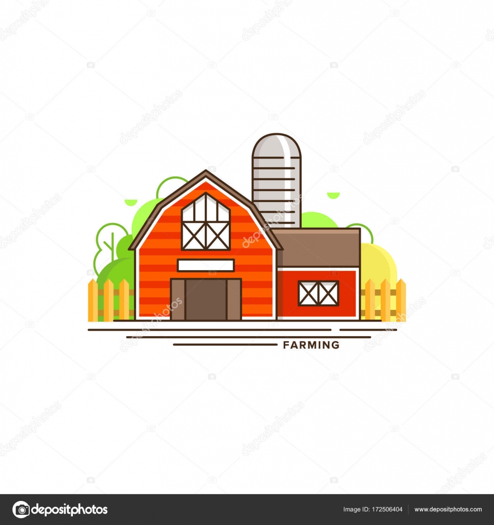 Red farm building vector flat illustration isolated on white background ...