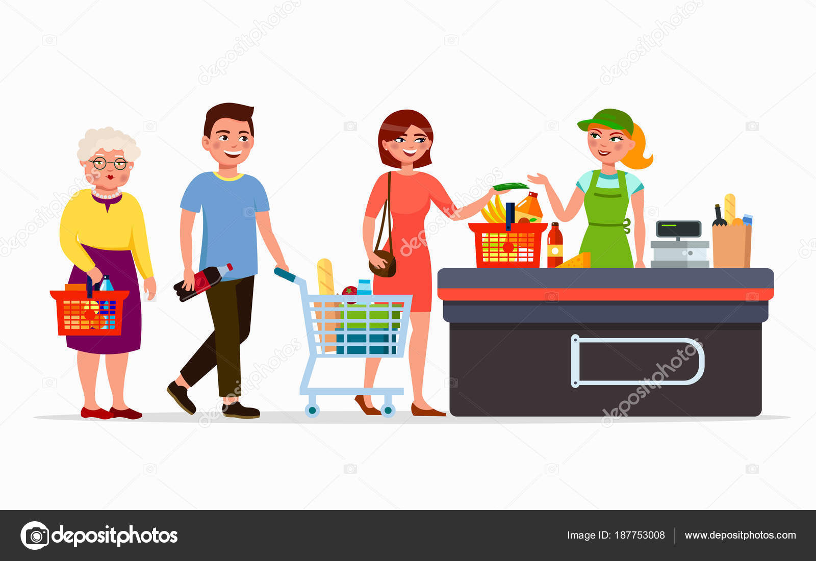 Varias personas planas en el supermercado comprando productos en la ...