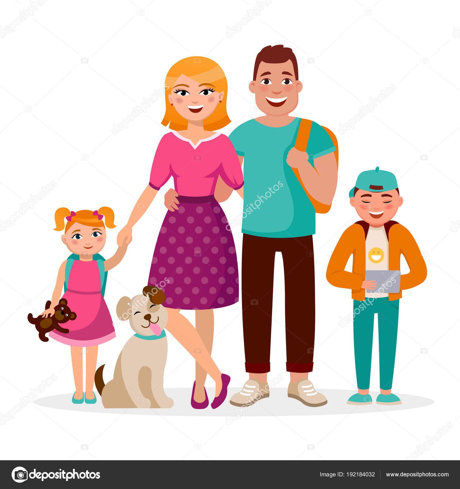 Caucasian family cartoon characters vector flat design isolated on ...