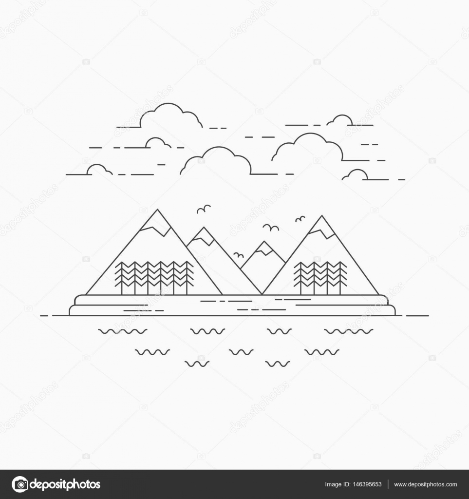 Flat line vector landscape Stock Vector by ©elinkim #146395653
