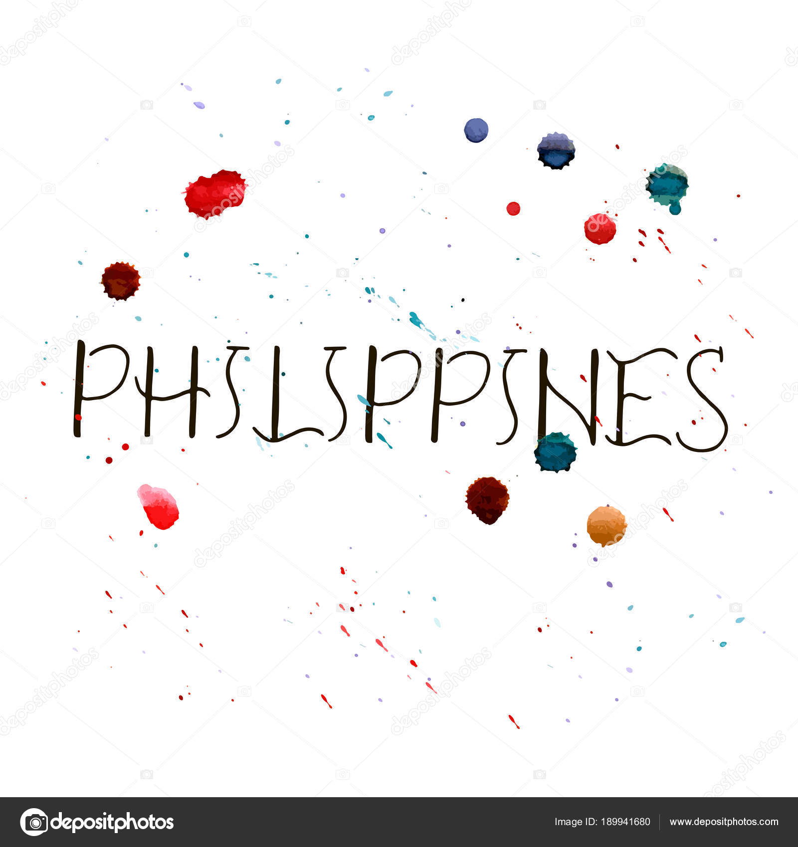 Filipinas lettering mão com gotas de aquarela . Vetor de ©elinkim 189941680