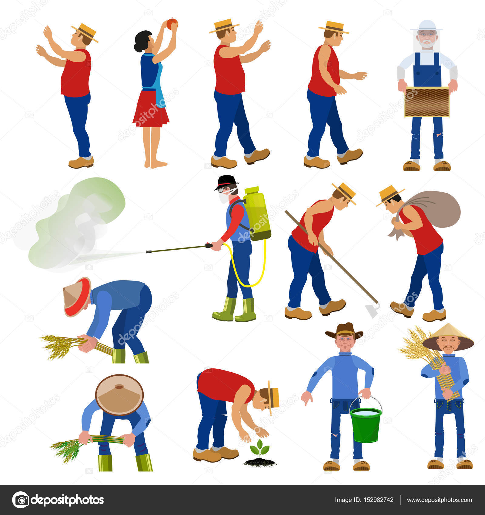 Agricultores vetores em várias poses . vetor(es) de stock de ©newgena ...