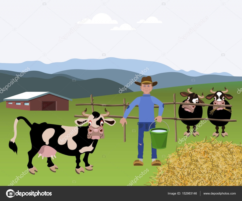 Vector de granja de ganado Vector de stock #152983146 de ©newgena