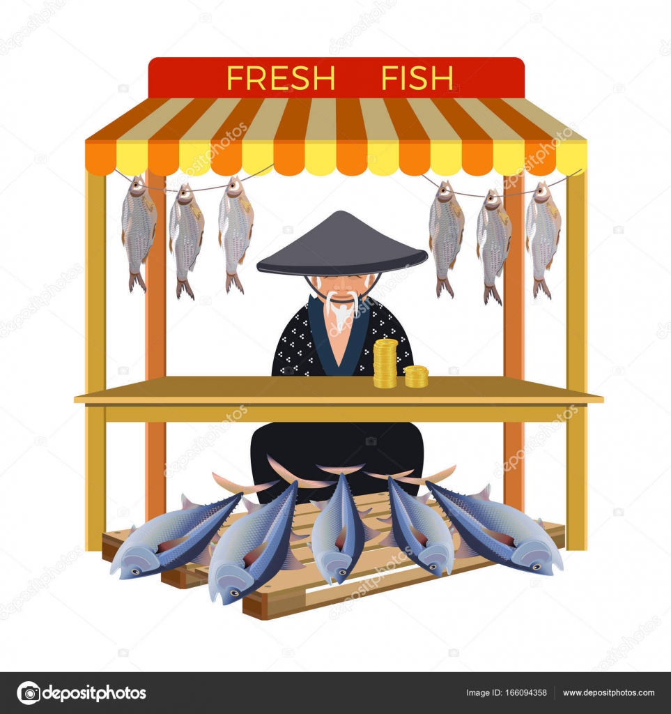 Fish seller vector Stock Vector Image by ©newgena #166094358