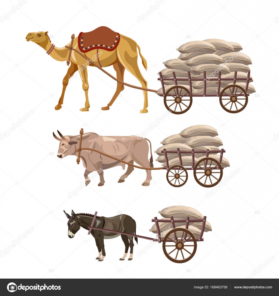 Draft animals with carts Stock Illustration by ©newgena #168463758