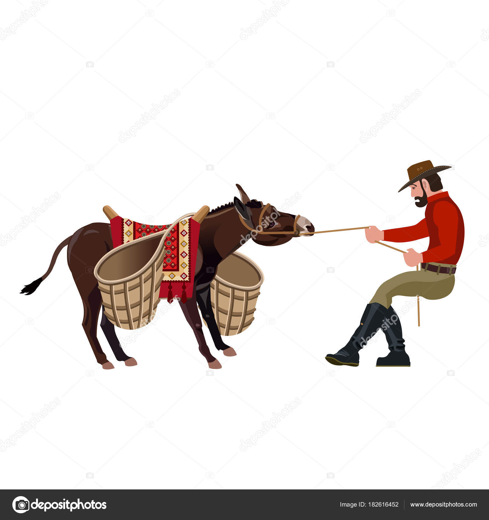 Man pulling a stubborn donkey Stock Vector Image by ©newgena #182616452