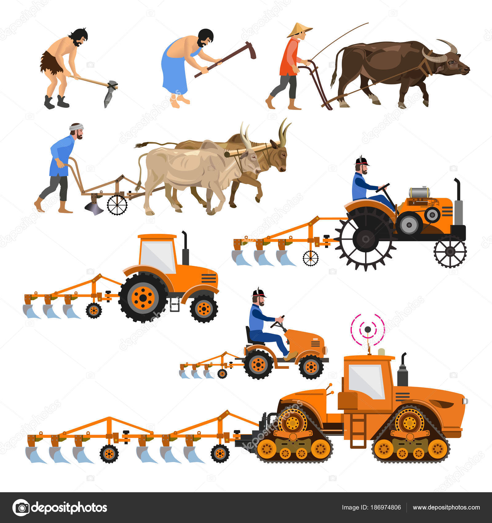 Evolution of the farm tractor Stock Vector by ©newgena #186974806