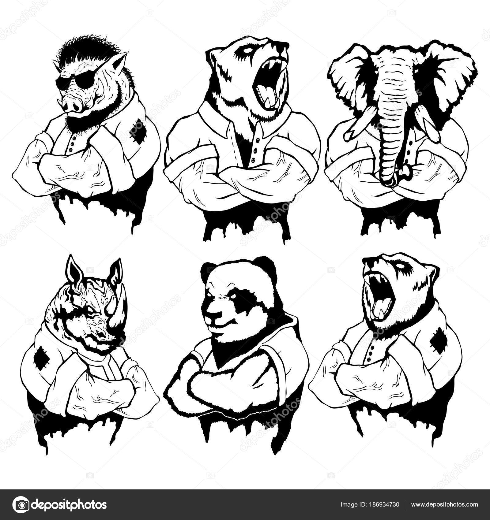 Isolated vector illustration of a set strong wild animal - men Stock ...