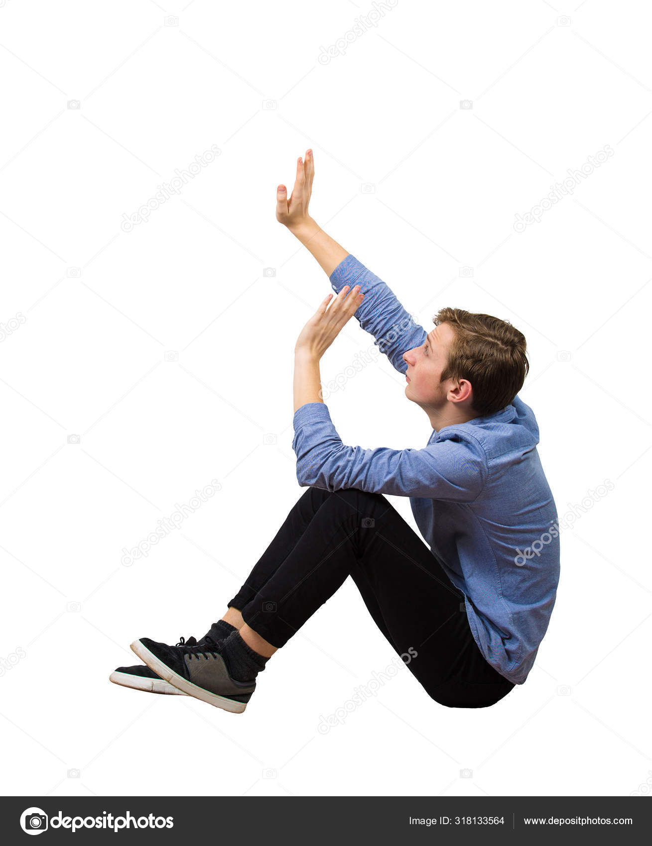 Man Cowering In Fear