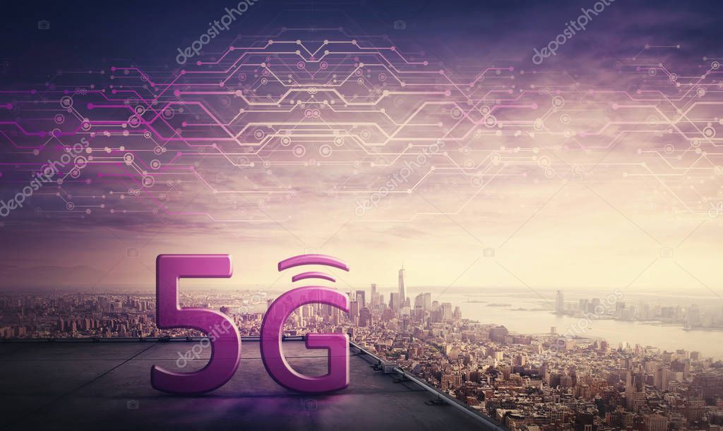conexión de red de alta velocidad wifi5G, holograma icono en el techo 2022