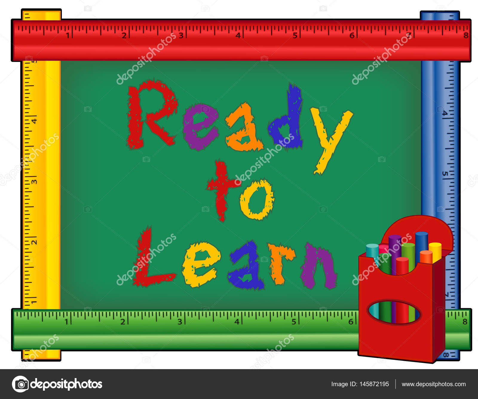 Ready to Learn Ruler Chalkboard, Box of Chalk Stock Illustration by ...