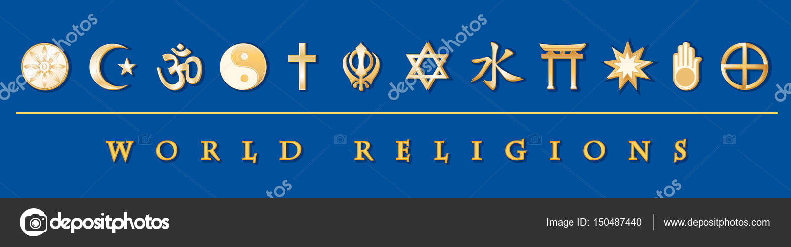 World Religions Banner, Gold Symbols, Blue Background Stock Vector by ...