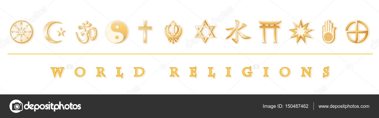 World Religions Banner, Gold Symbols, White Background Stock Vector ...