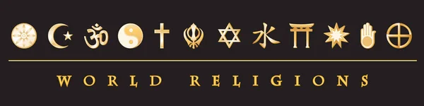 Religions and Faiths of the World, Gold Symbols, Black Background Stock ...