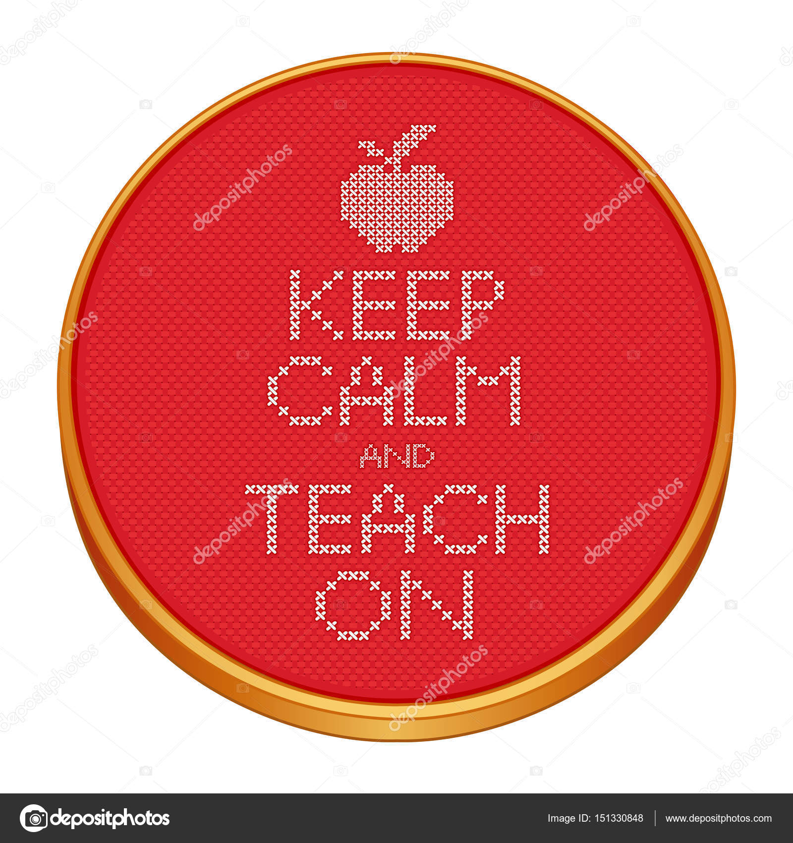 Keep Calm and Teach On Cross Stitch Embroidery on Wood Hoop, Apple for ... Keep Calm and Teach On Cross Stitch Embroidery on Wood Hoop, Apple for ...