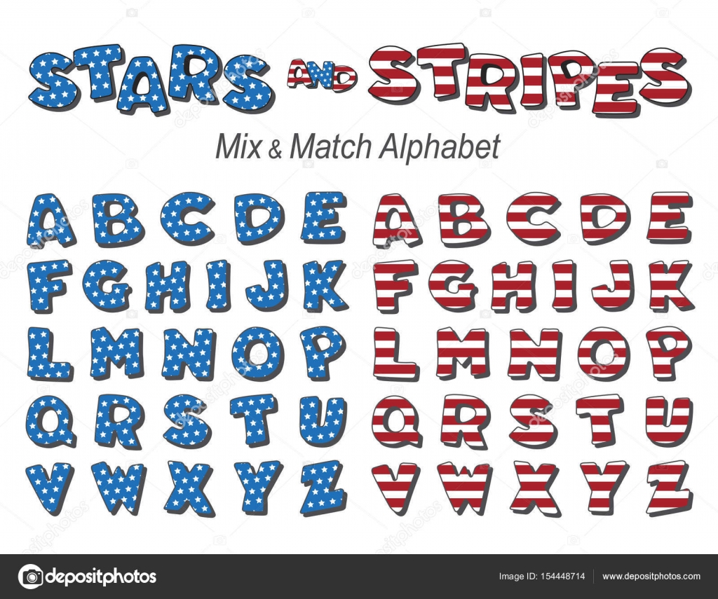 Alphabet, Stars and Stripes Patriotic USA Mix and Match — Stock Vector ...