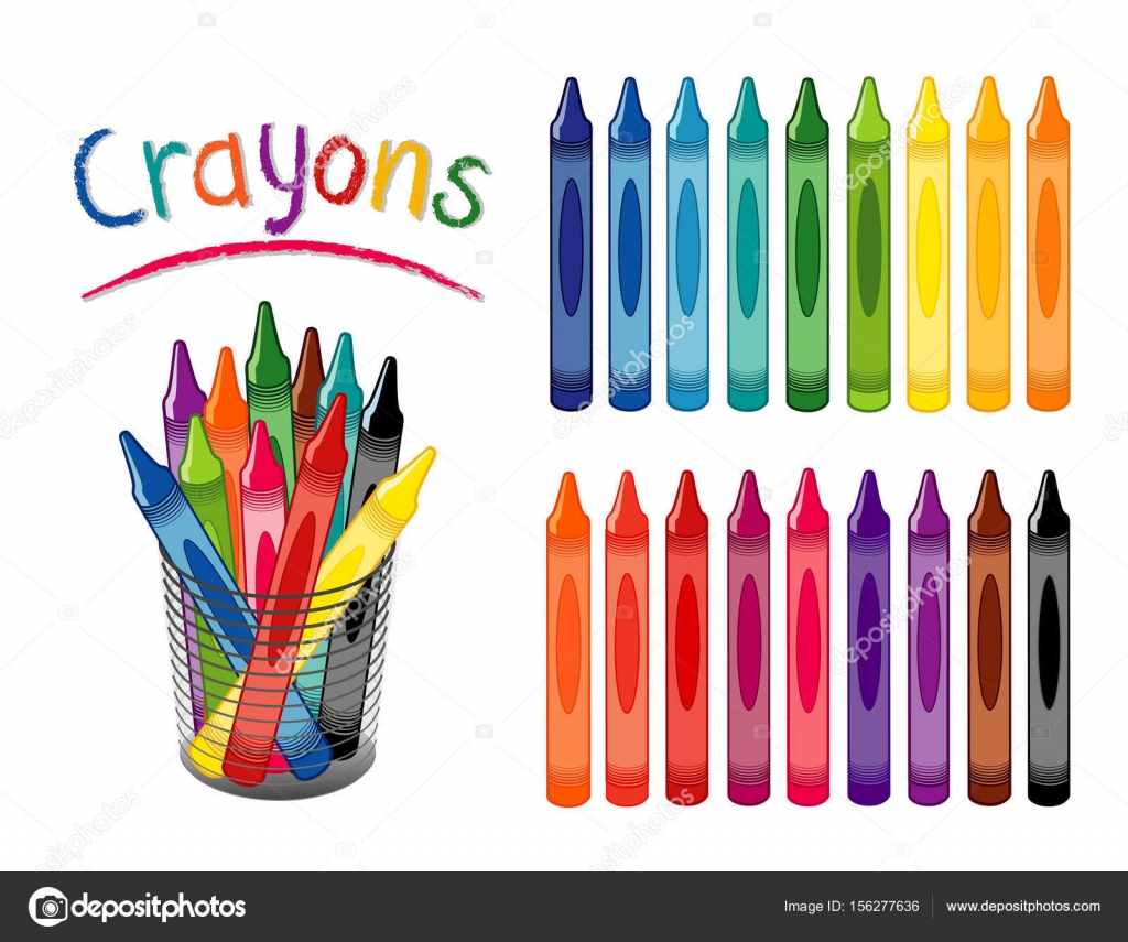 Crayon Set, 18 Rainbow Colors in Desk Organizer Stock Vector by ...