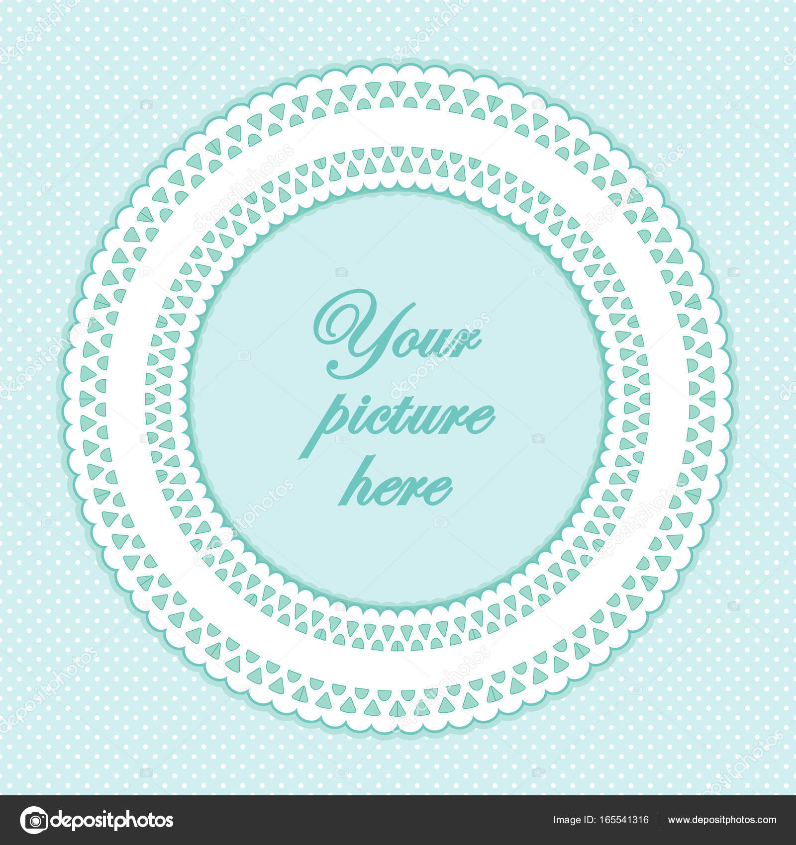 Lace Eyelet Doily Picture Frame, Pastel Aqua Polka Dot Background Stock ...