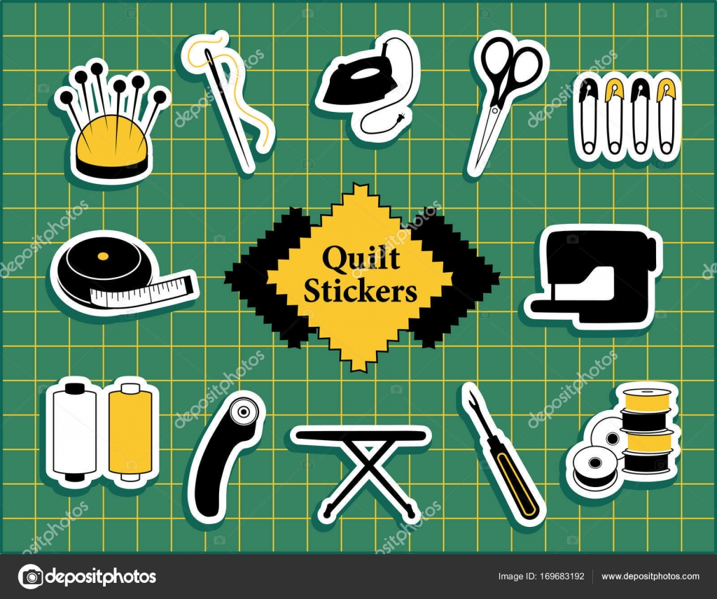 Quilting, Patchwork, Sewing Stickers on Cutting Mat Stock Vector Image ...